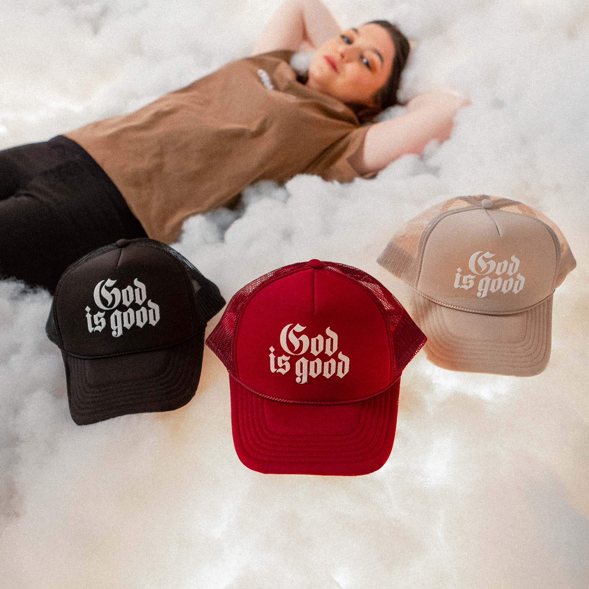 God is Good, Puff Print Trucker Hat – Anchored Music
